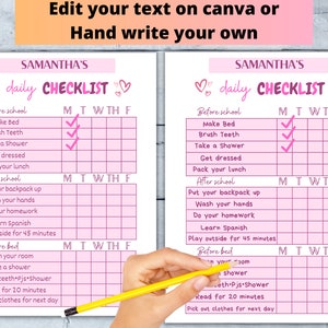 EDITABLE & PRINTABLE DAILY Checklist for Kids, Chore Chart for Kids ...