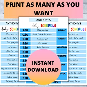 BLUE DAILY SCHEDULE, Editable, Pdf, Printable, Chore Chart, Schedule ...