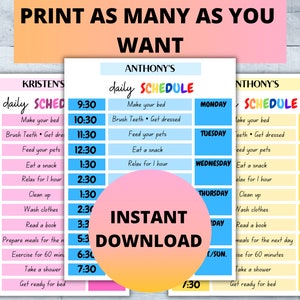 3 COLORS BUNDLE Daily Schedule Template Editable PDF , Chore Chart ...