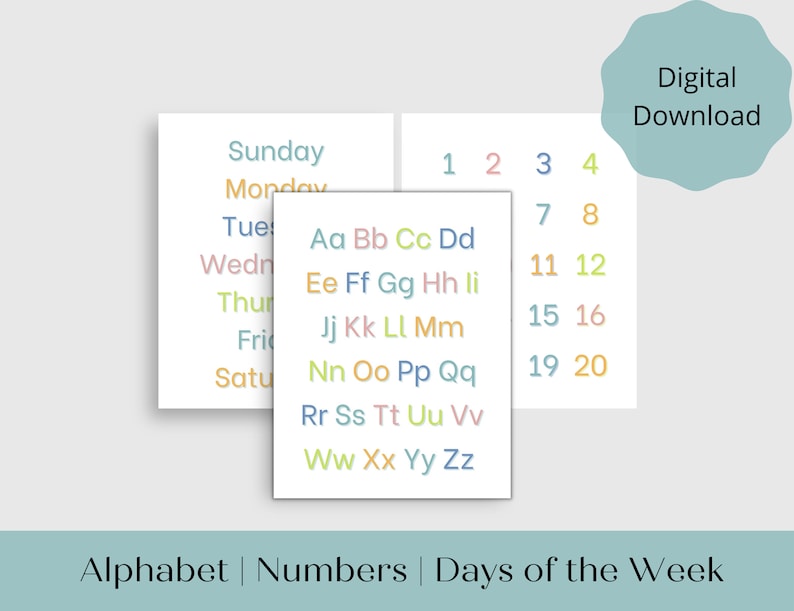 Alphabet | Numbers | Days of the Week | Printable | Download ...