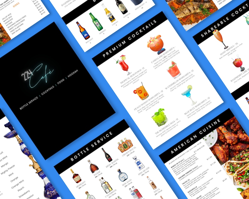 Bar Menu Template Simple Menu for Hookah Lounge, Sports Bar, Nightclub ...