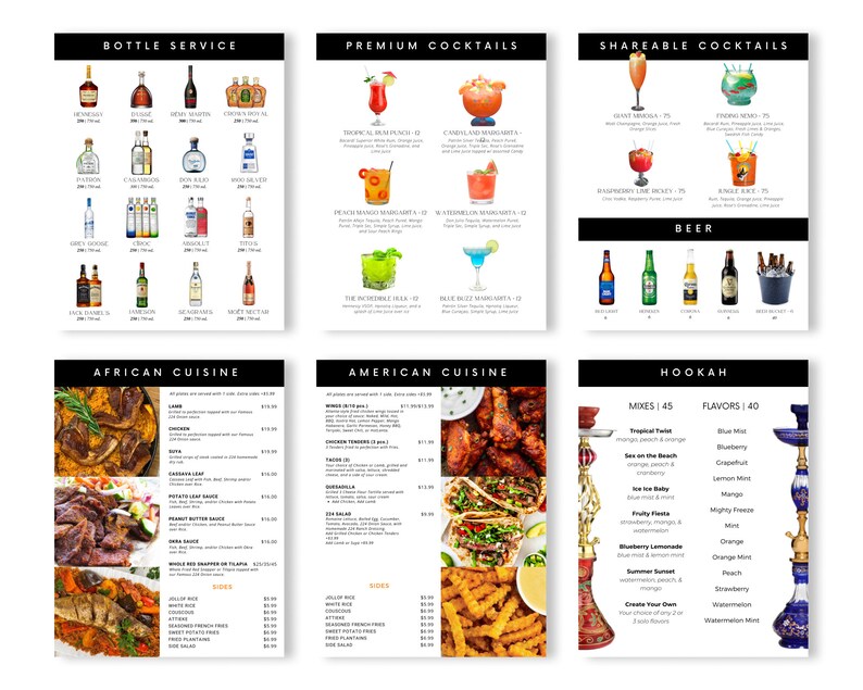 Bar Menu Template | Simple Menu for Hookah Lounge, Sports Bar ...