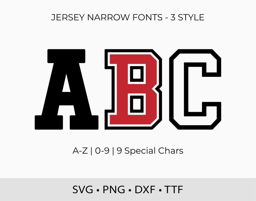 Jersey Narrow Font SVG TTF Outline Font, College Font, Layered Sports ...