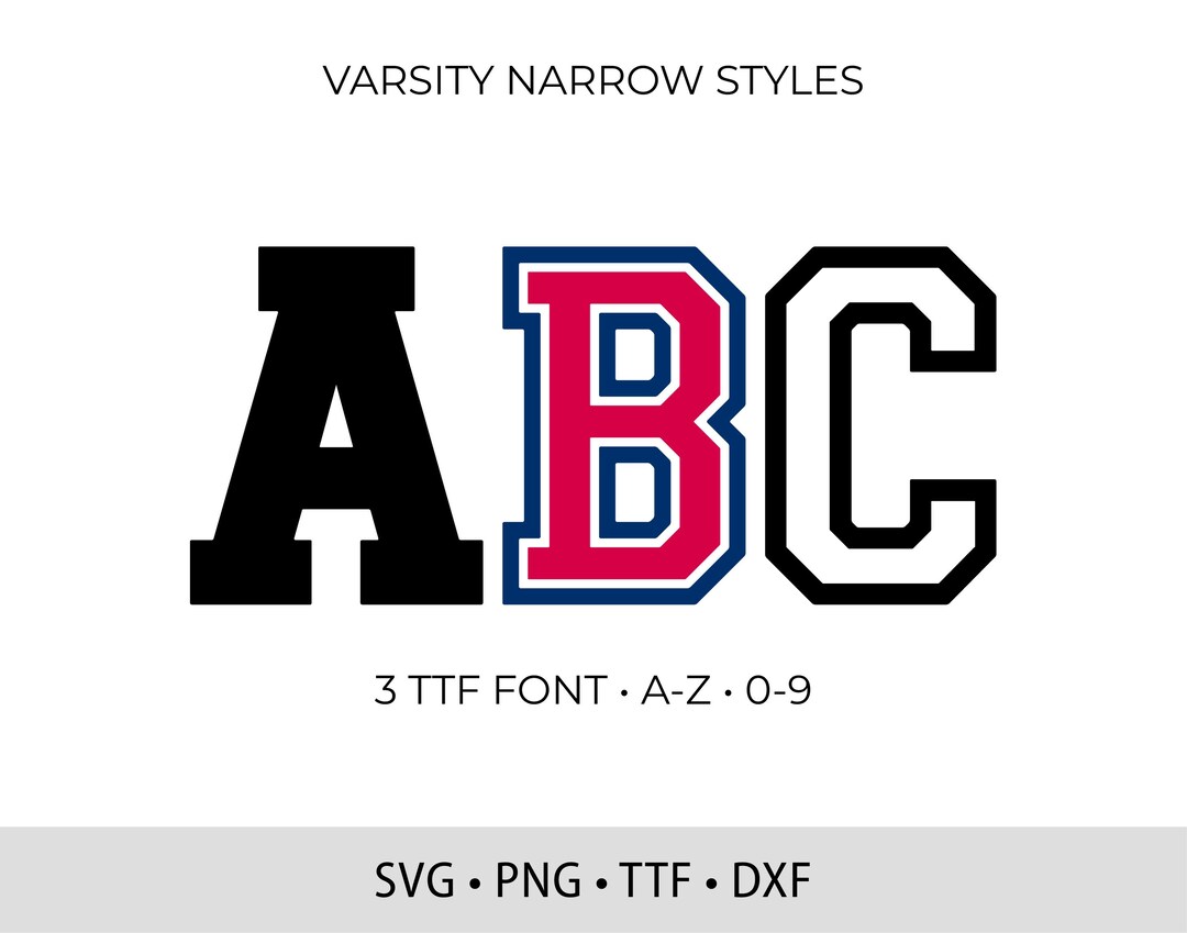 Varsity Narrow Fonts TTF SVG: Layered Outline Font for Cricut (digital ...