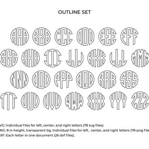 Circle Monogram SVG DXF PNG Split Letters Alphabet Cut Files for Cricut ...