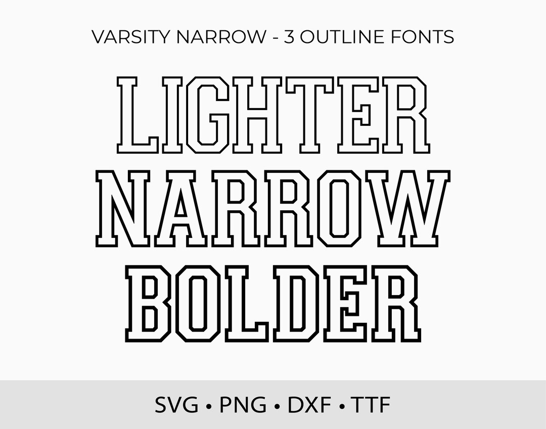 Varsity Narrow Outline Fonts TTF SVG College Fonts for Cricut Outline ...