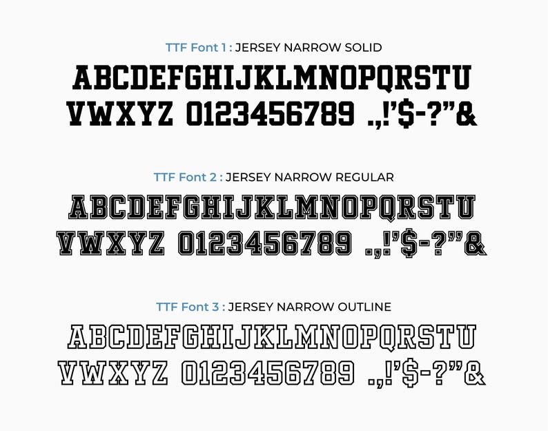 Jersey Narrow Font SVG TTF Outline Font, College Font, Layered Sports ...