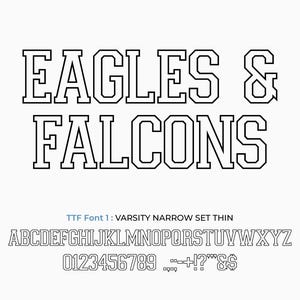 Varsity Narrow Outline Fonts TTF SVG College Fonts for Cricut Outline ...