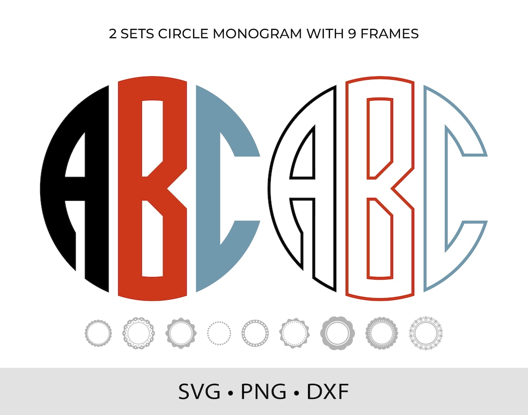 Circle Monogram SVG DXF PNG Split Letters Alphabet Cut Files for Cricut ...