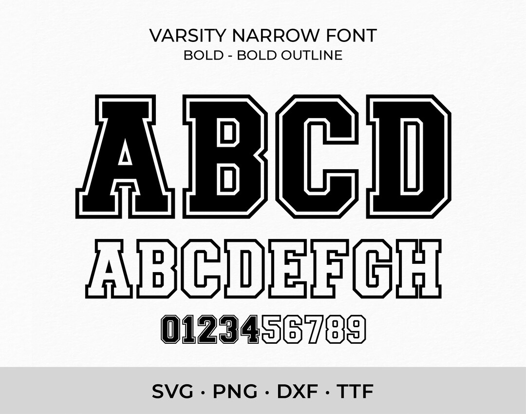Varsity Font SVG, Narrow Bold & Outline, College Sports Font (digital ...