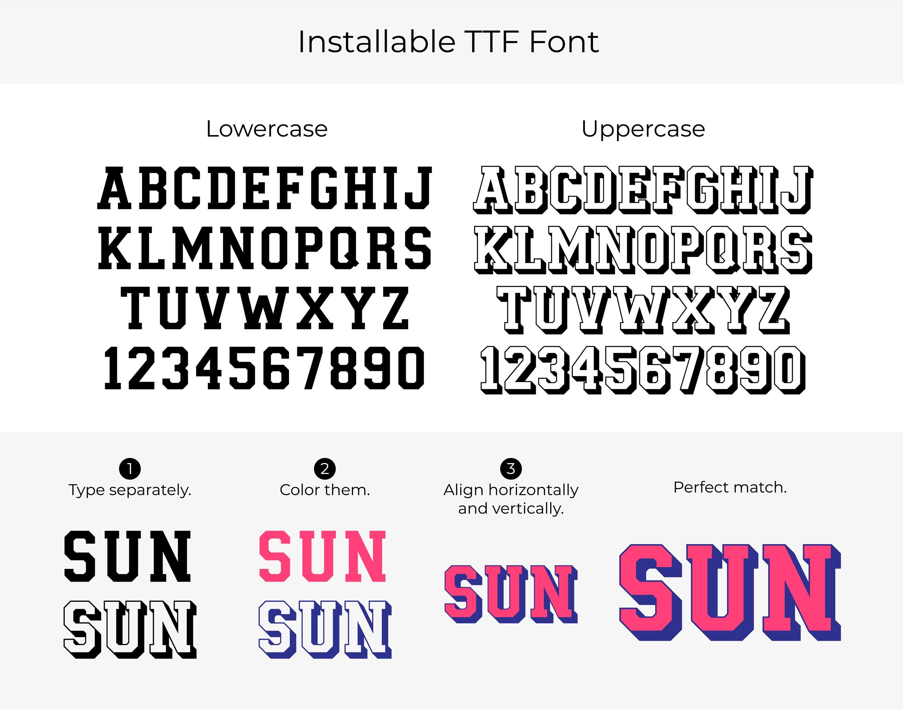 Shadow Varsity Font SVG, Layered 3D Letters (TTF, PNG) - Etsy