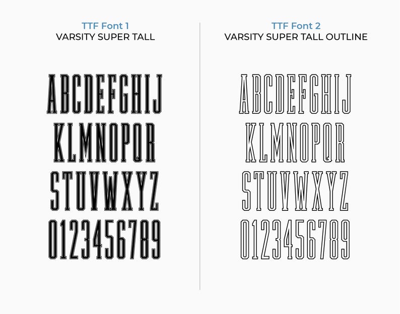 Varsity Super Tall Fonts: SVG, TTF, DXF, Outline Font, (digital ...