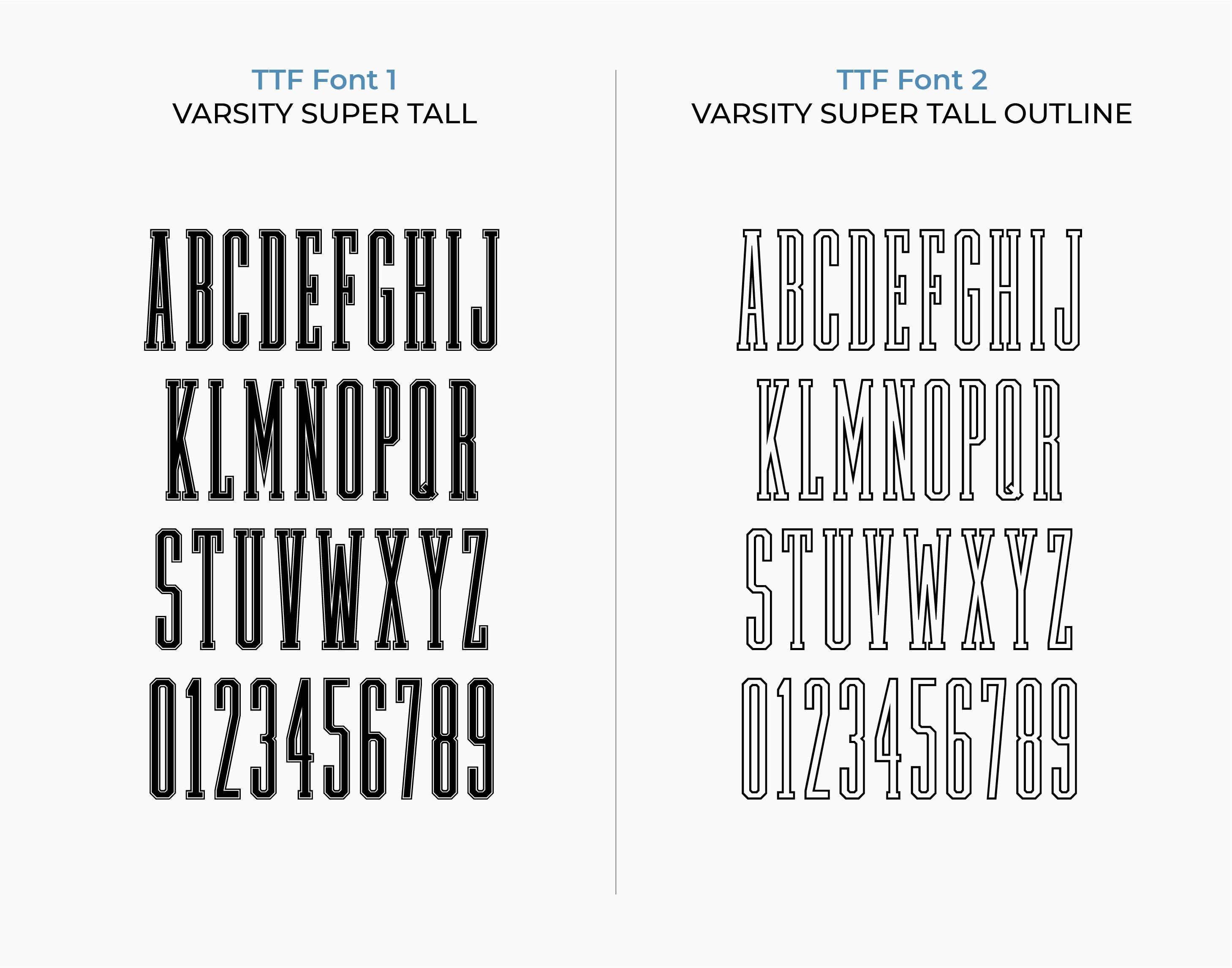 Varsity Super Tall Fonts: SVG, TTF, DXF, Outline Font, (digital ...