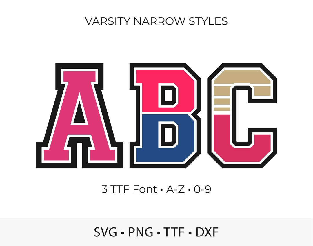 Varsity Fonts TTF SVG Layered Narrow Letters (installable) - Etsy