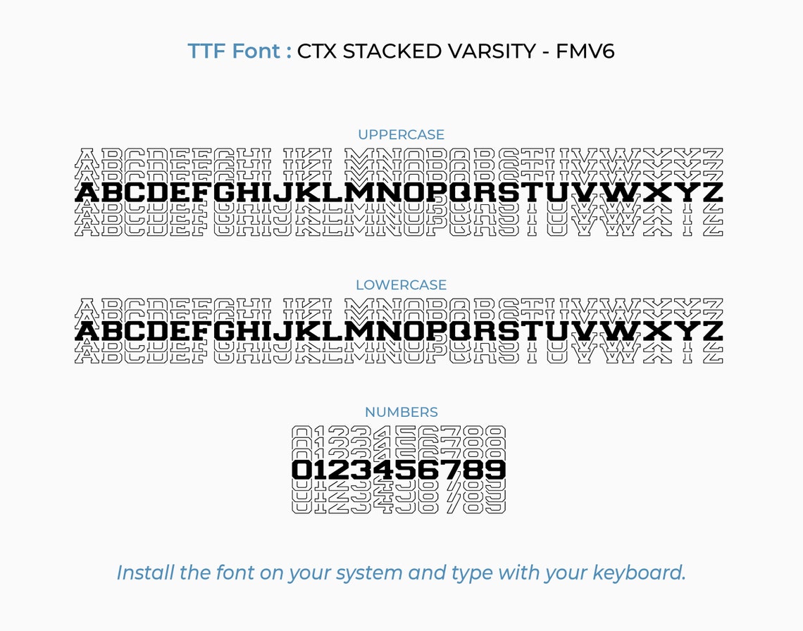 Stacked Varsity Font SVG, TTF, Cricut Sports Font (installable) - Etsy
