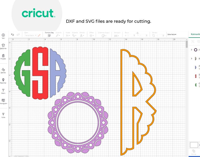 Scalloped Circle Monogram SVG PNG: Split Alphabet Cut Files (digital ...