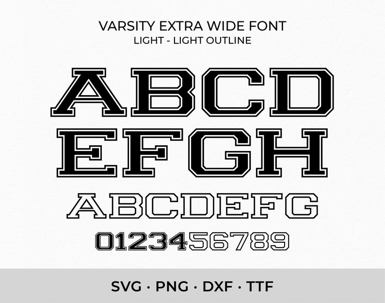 Varsity Font SVG TTF Extra Wide Light, College Font Svg Sports Font Svg ...