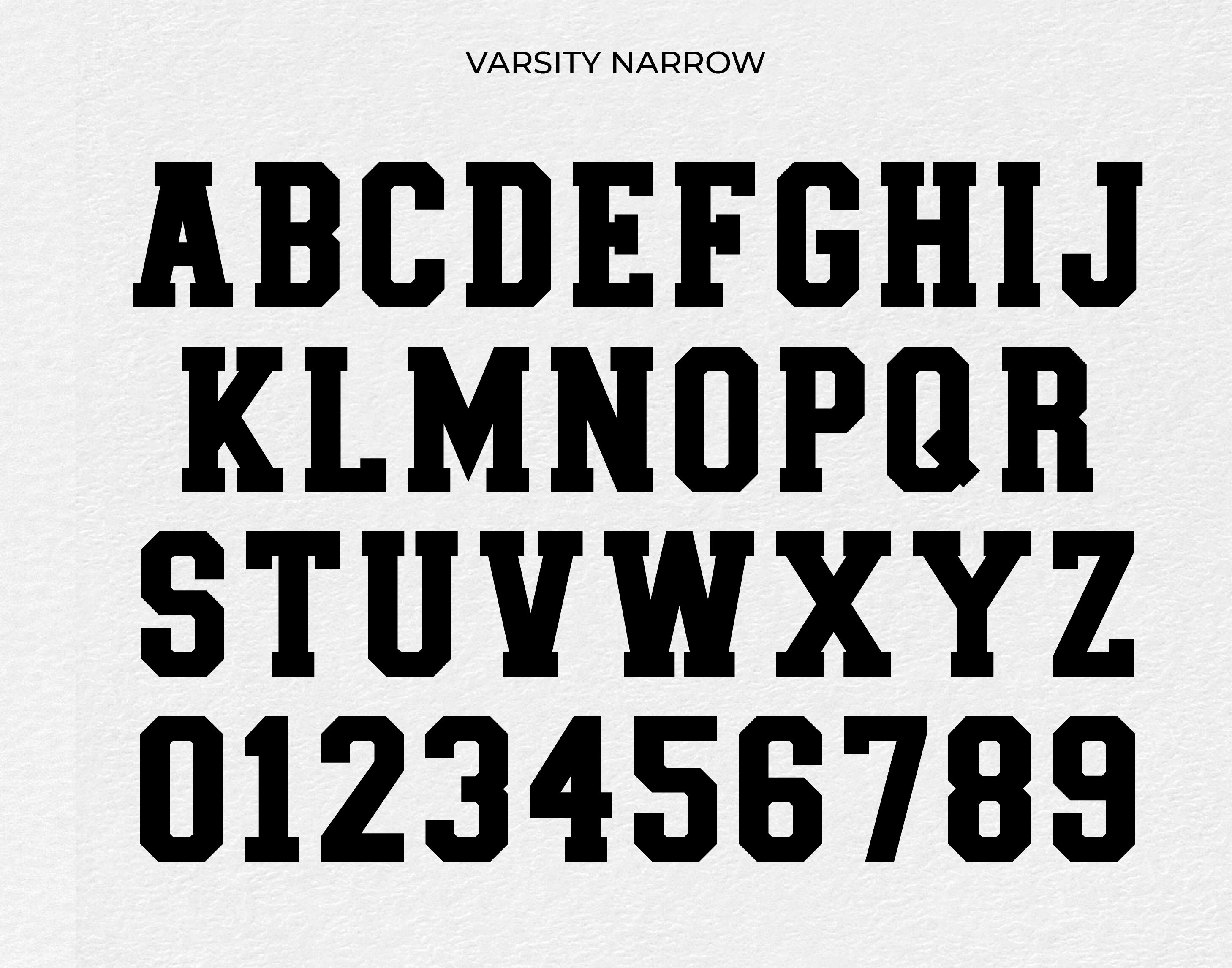 Varsity Narrow Fonts TTF SVG, Block and Outline Letters (downloadable ...