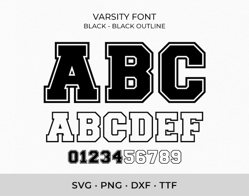 Varsity Font SVG, Black & Outline, College Sports Font (digital ...