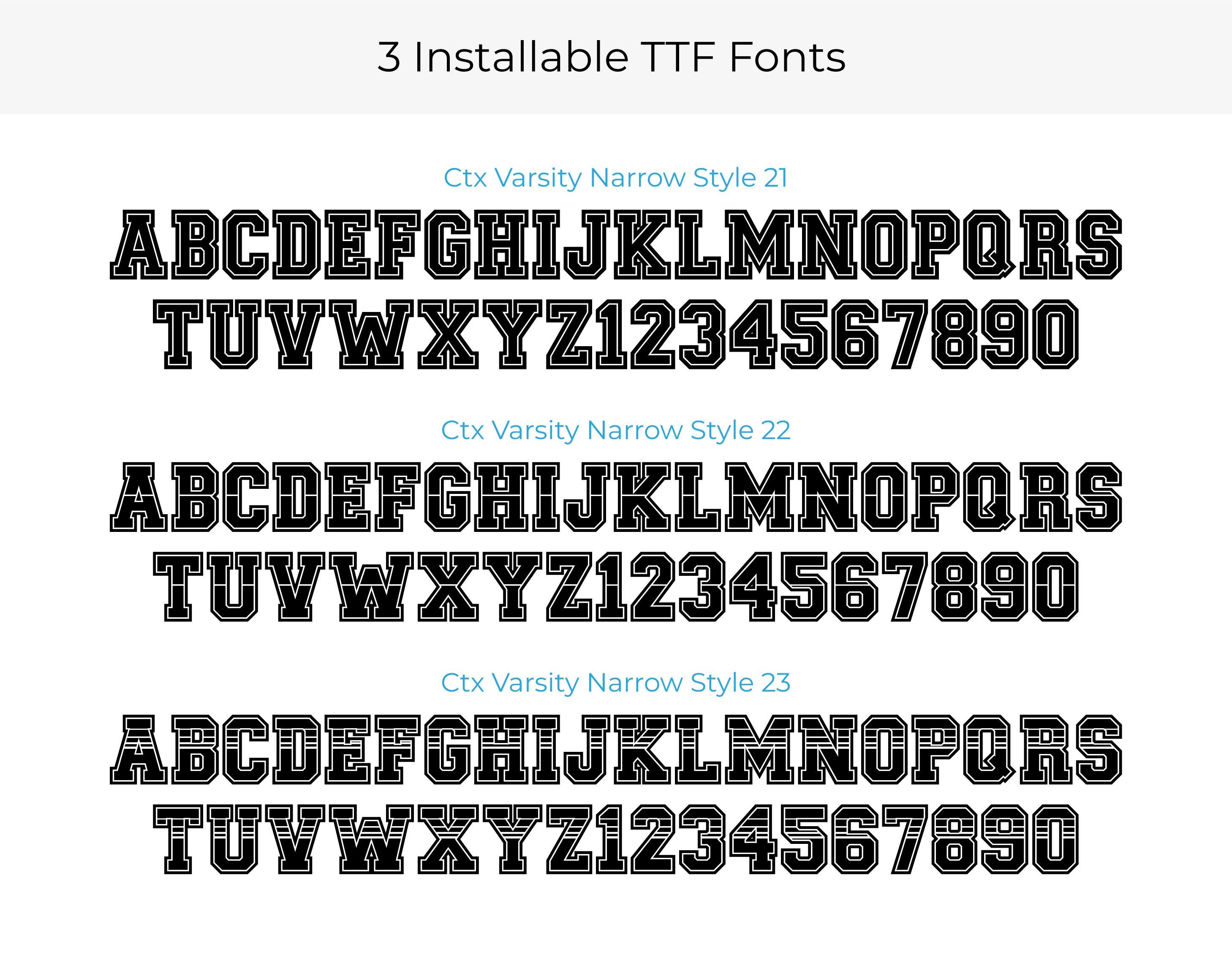 Varsity Fonts TTF SVG Layered Narrow Letters (installable) - Etsy