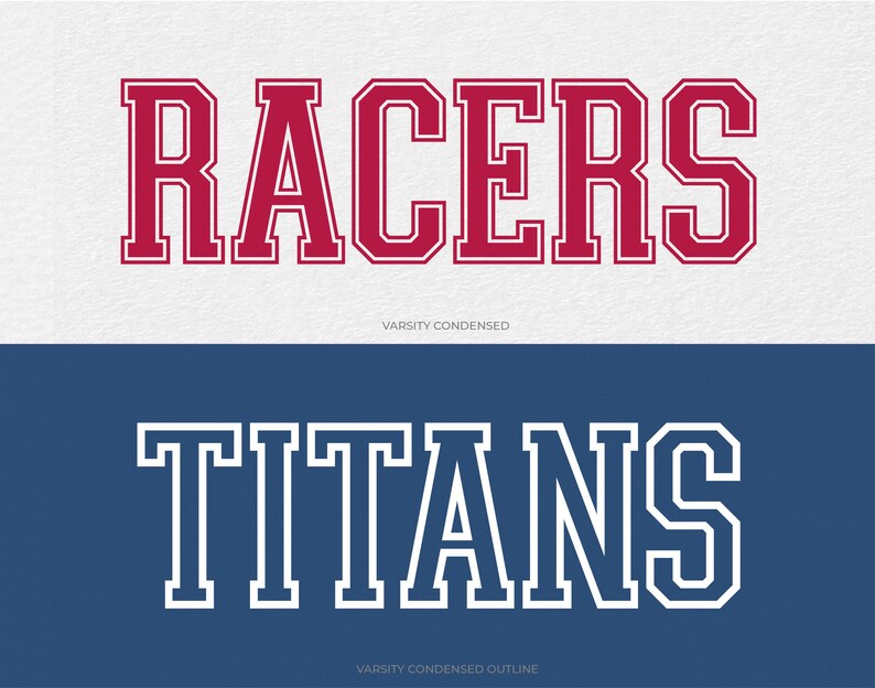 Varsity Fonts Condensed SVG TTF Split Alphabet, College Font, Sports ...