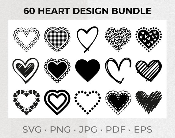60 Heart Design Svg Bundle Heart Svg Hand Drawn Heart Svg - Etsy
