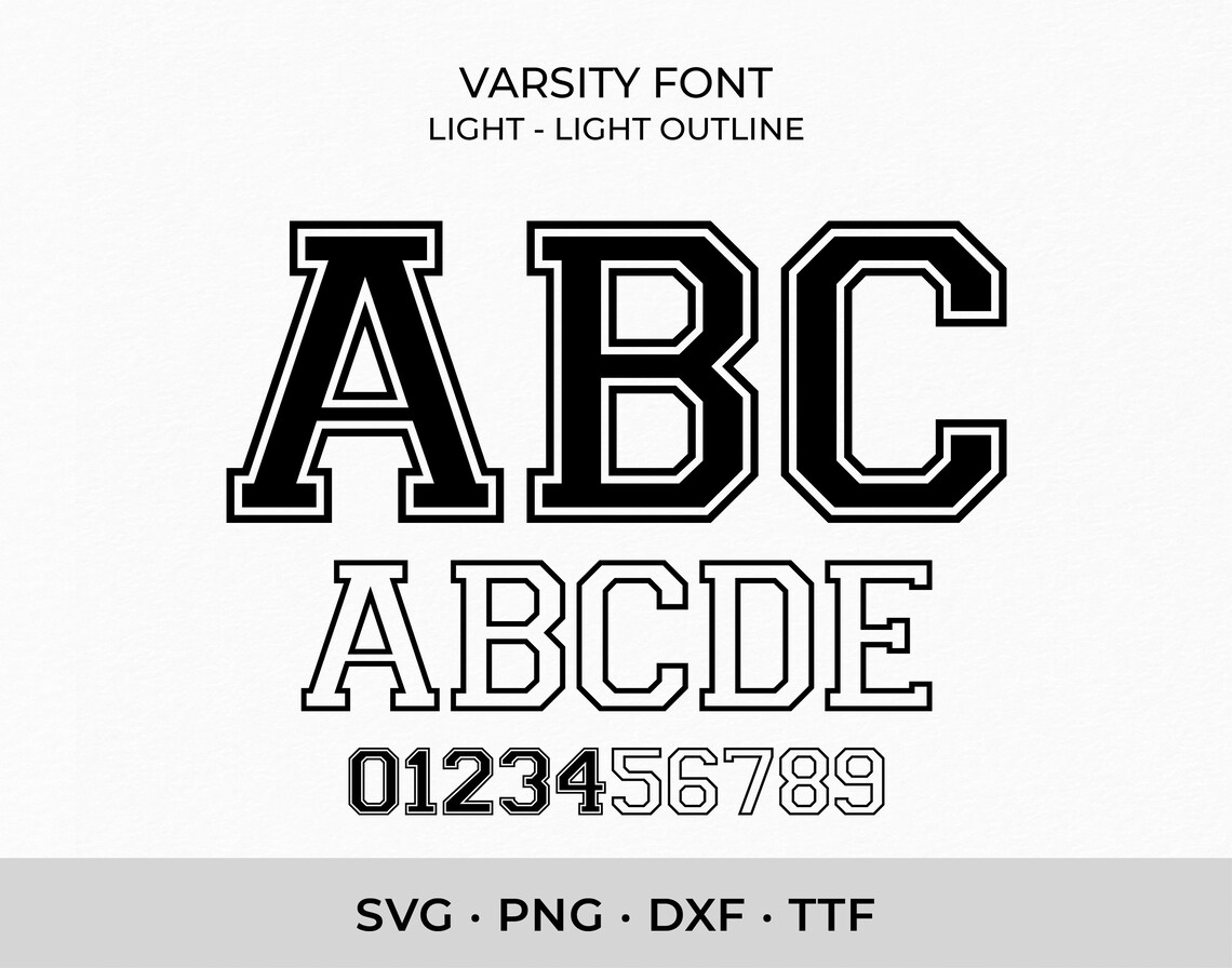Varsity Font SVG, Light & Outline, College Sports Font (digital ...