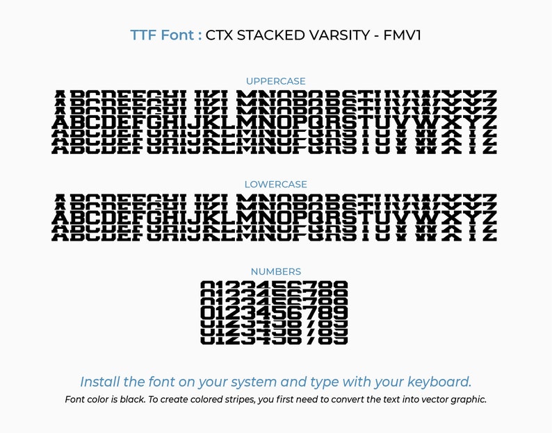 Stacked Varsity Font (svg, Ttf, Dxf, Png): Layered SVG Letters, Cricut ...