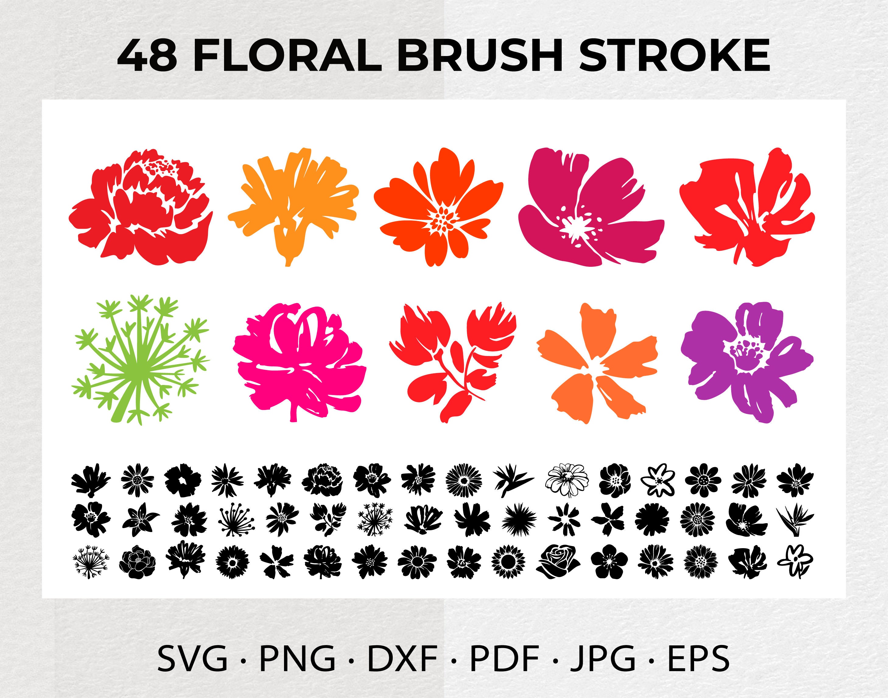 Floral Brush Stroke SVG-PNG, 48 Paint Strokes Svg, Keychain Svg ...
