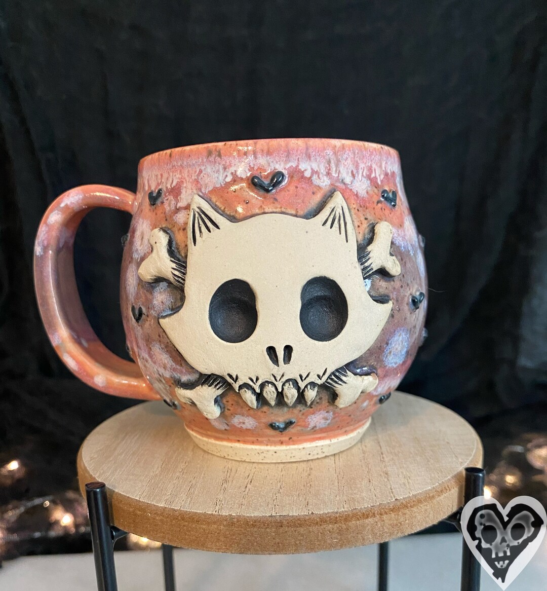 Ceramic Cat Mug With Hearts - Etsy