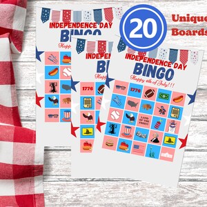 4th of July Bingo, Independence Day Bingo, USA Bingo, Stars and Stripes ...