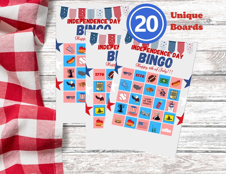 4th of July Bingo, Independence Day Bingo, USA Bingo, Stars and Stripes ...