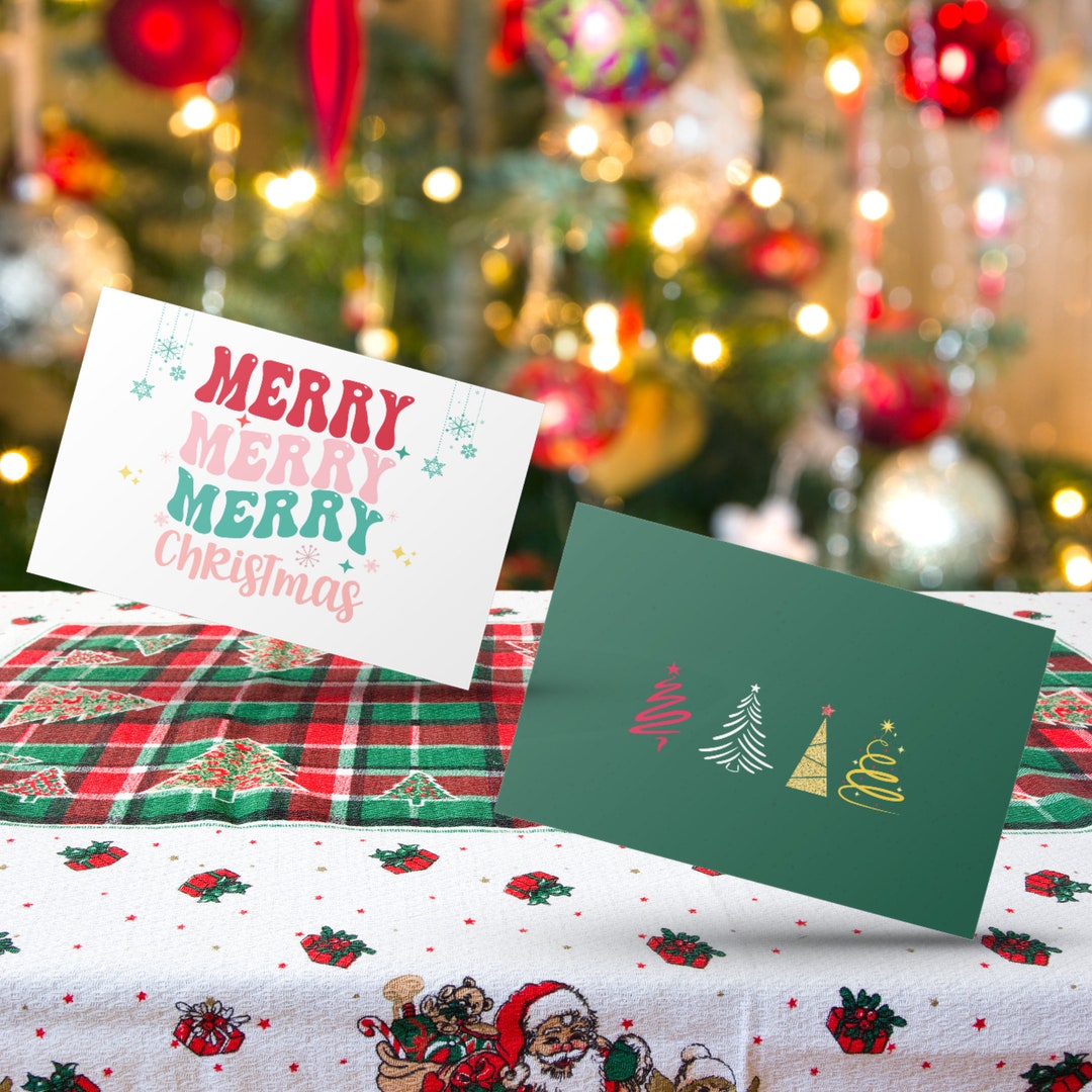 Christmas Card Set of Six, Christmas Tree Card, Penguin Card, Merry ...