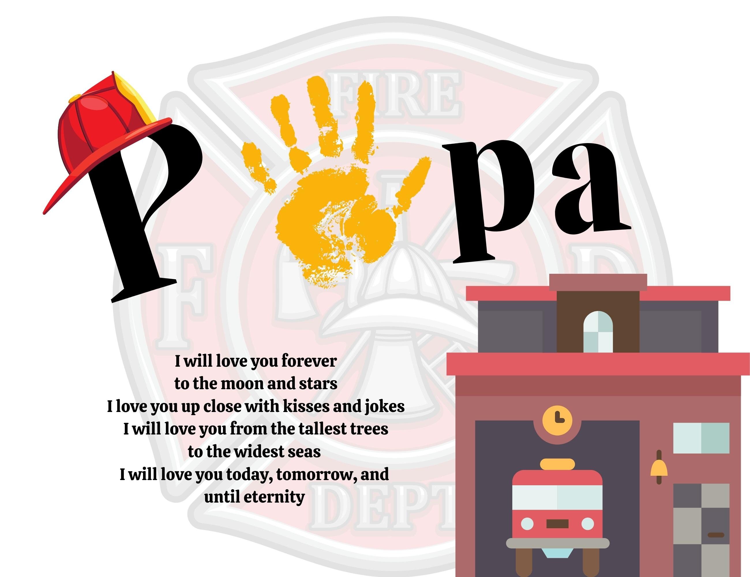 Father's Day Handprint Gift | Papa Gift | Firefighter Papa Gift - Etsy