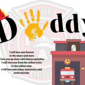 Father's Day Handprint Art | Fireman Father | Father's Day Gift - Etsy