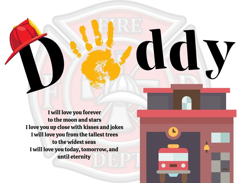Father's Day Handprint Art | Fireman Father | Father's Day Gift - Etsy