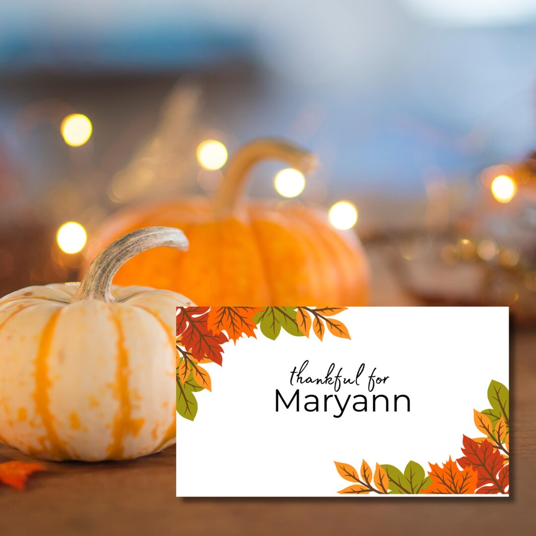 Thanksgiving Name Place Cards, Digital Name Cards, Editable Table Cards ...