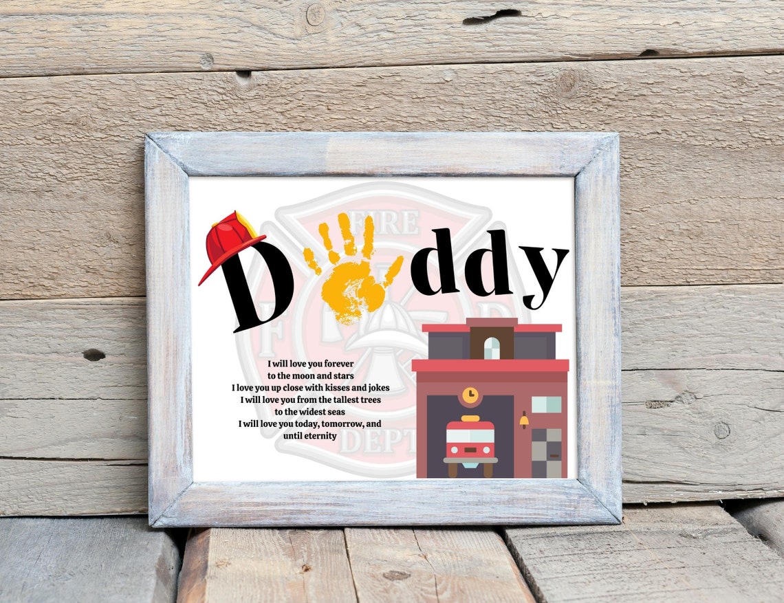 Father's Day Handprint Art | Fireman Father | Father's Day Gift - Etsy