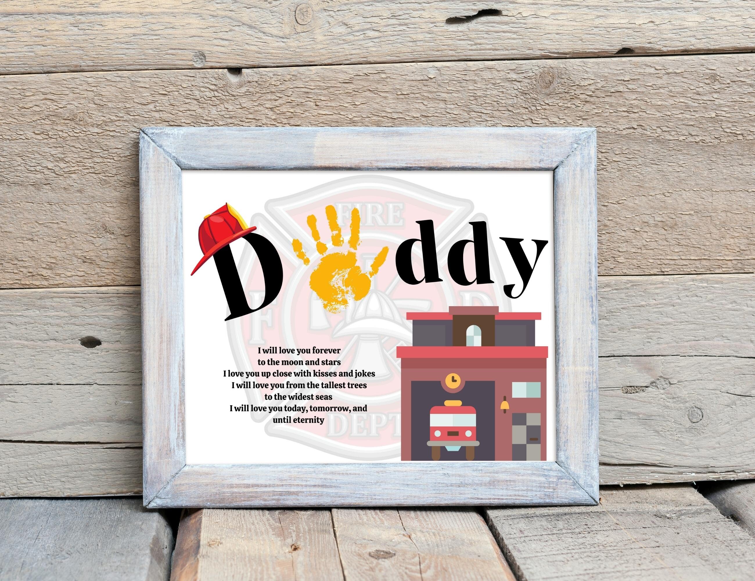 Father's Day Handprint Art | Fireman Father | Father's Day Gift - Etsy