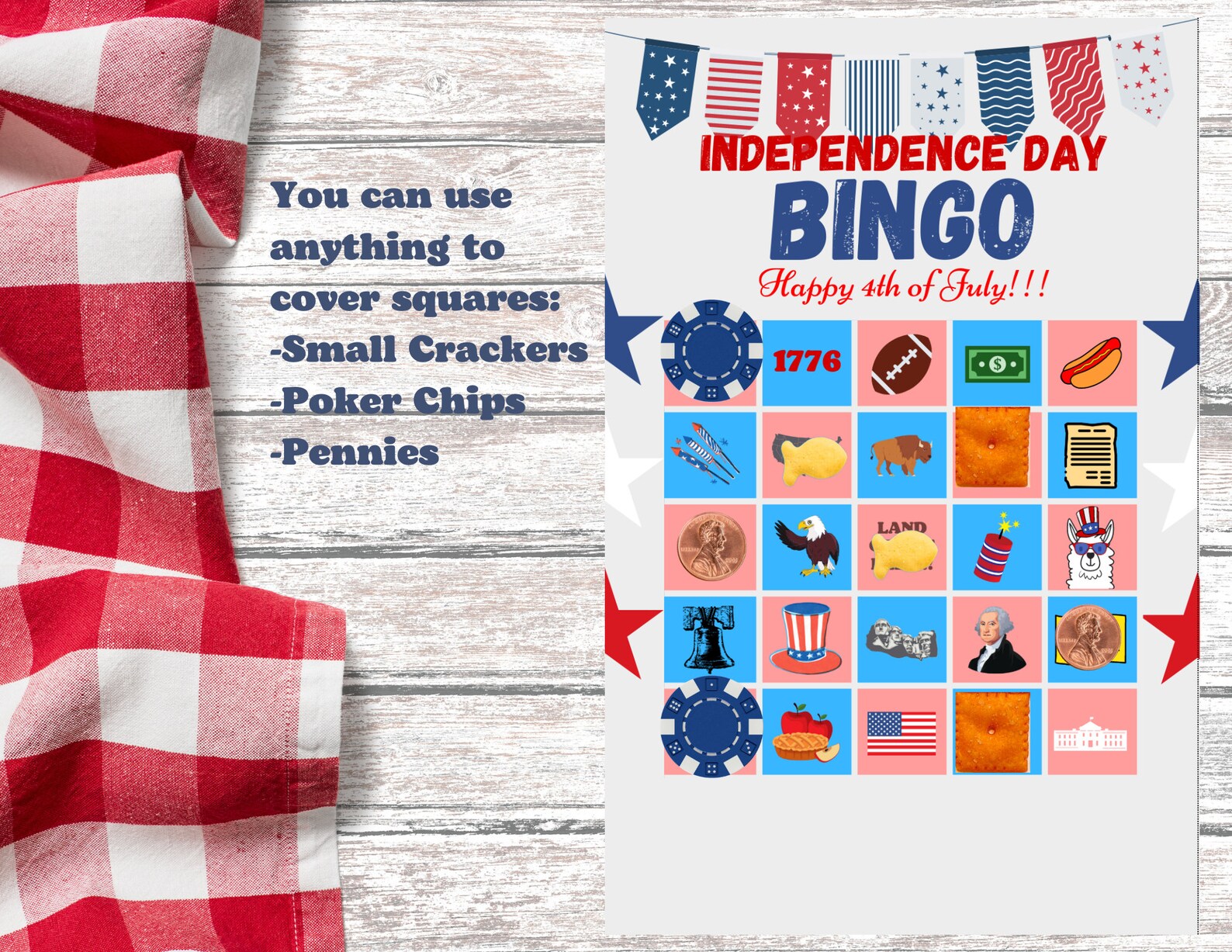 4th of July Bingo, Independence Day Bingo, USA Bingo, Stars and Stripes ...