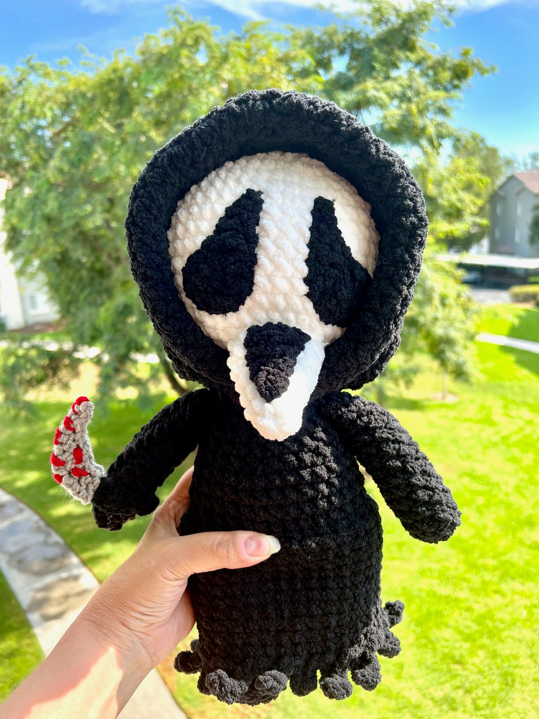 Cuddly Grim Reaper Doll/handmade Slasher, Plush Stuffed Black & White ...