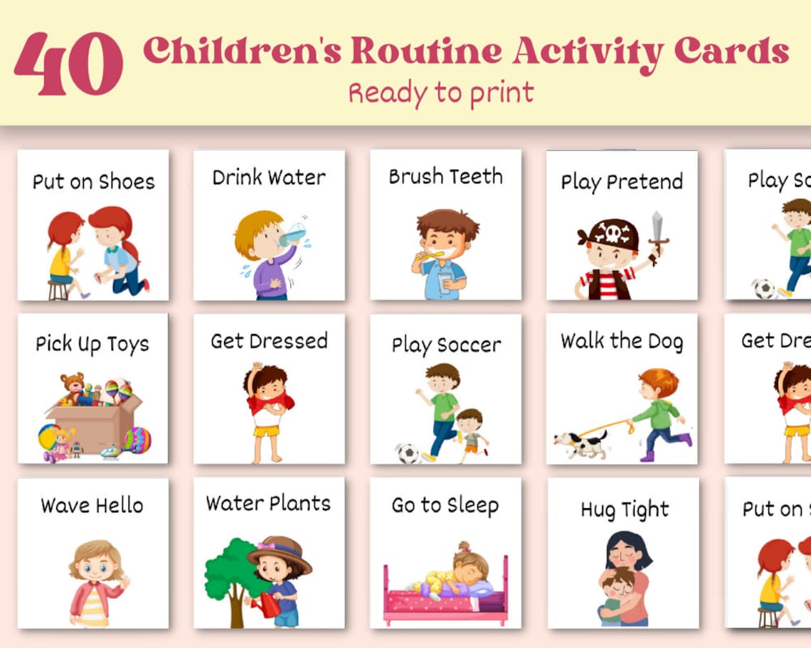 40 Printable Children's Routine Activity Cards | Children's Flashcards ...