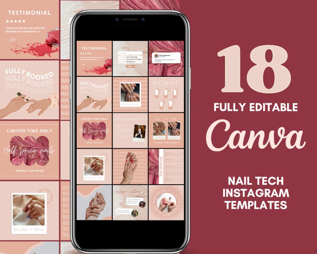 Pastel Beige Instagram Posts Templates for Canva Nail Tech Salon ...