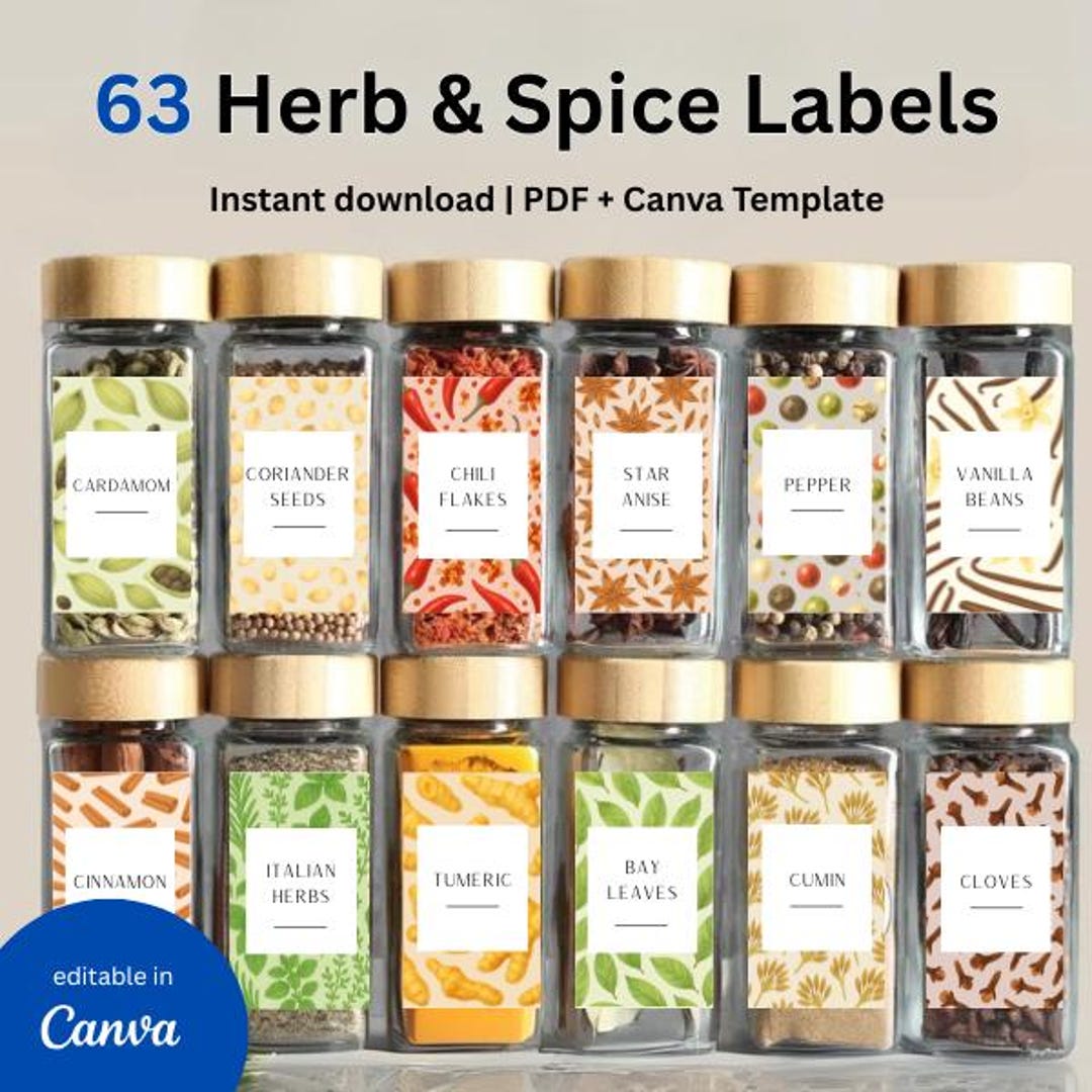 63 Illustrated Spice Labels • Aesthetic Kitchen Labels • Printable PDF ...