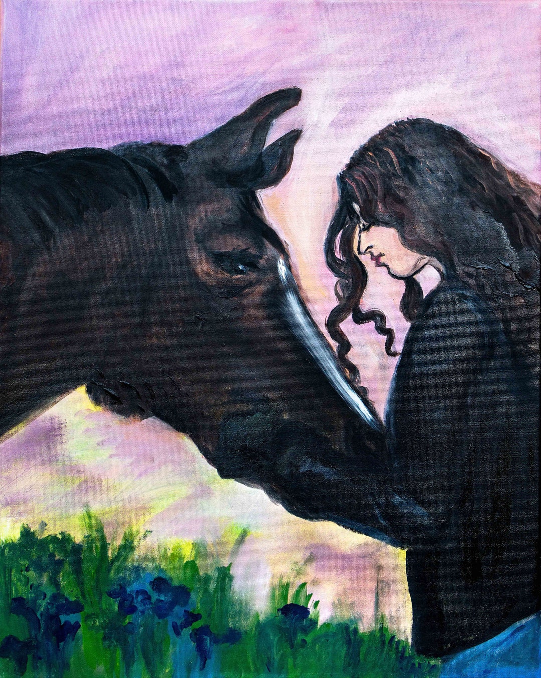 Archangel Ariel Girl With Horse Pink and Purple Giclée Fine Art Print ...