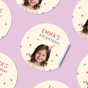 Cute Kids Birthday Party Sticker, Custom Birthday Face Sticker, Girl ...