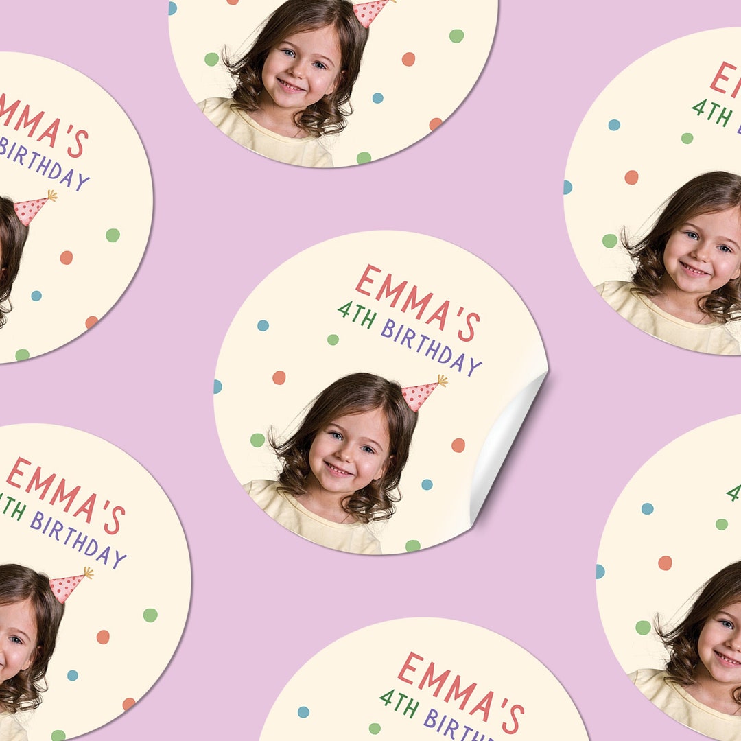Cute Kids Birthday Party Sticker, Custom Birthday Face Sticker, Girl ...