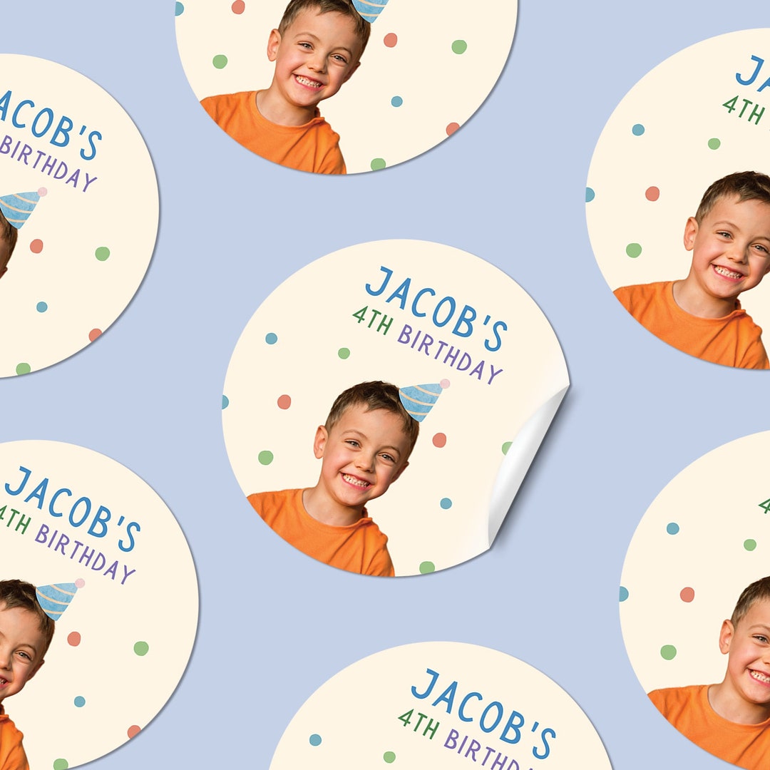 Cute Kids Birthday Party Sticker, Custom Birthday Face Sticker, Boy ...