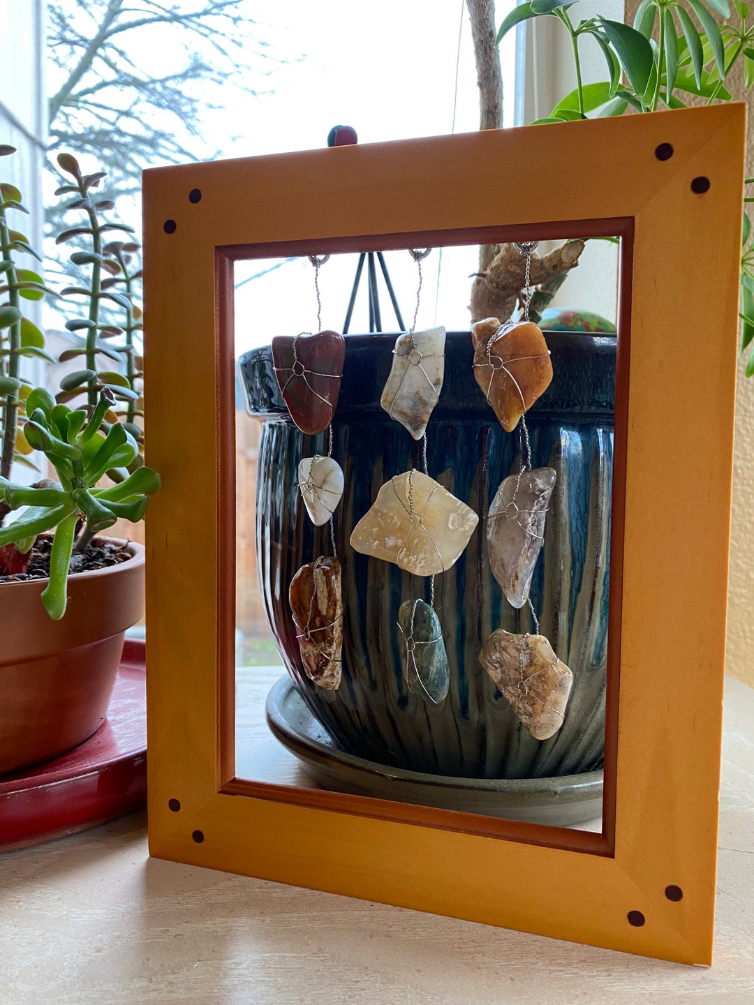 Wired Wrapped Stone Art, Agates and Jasper, Framed Suncatcher - Etsy