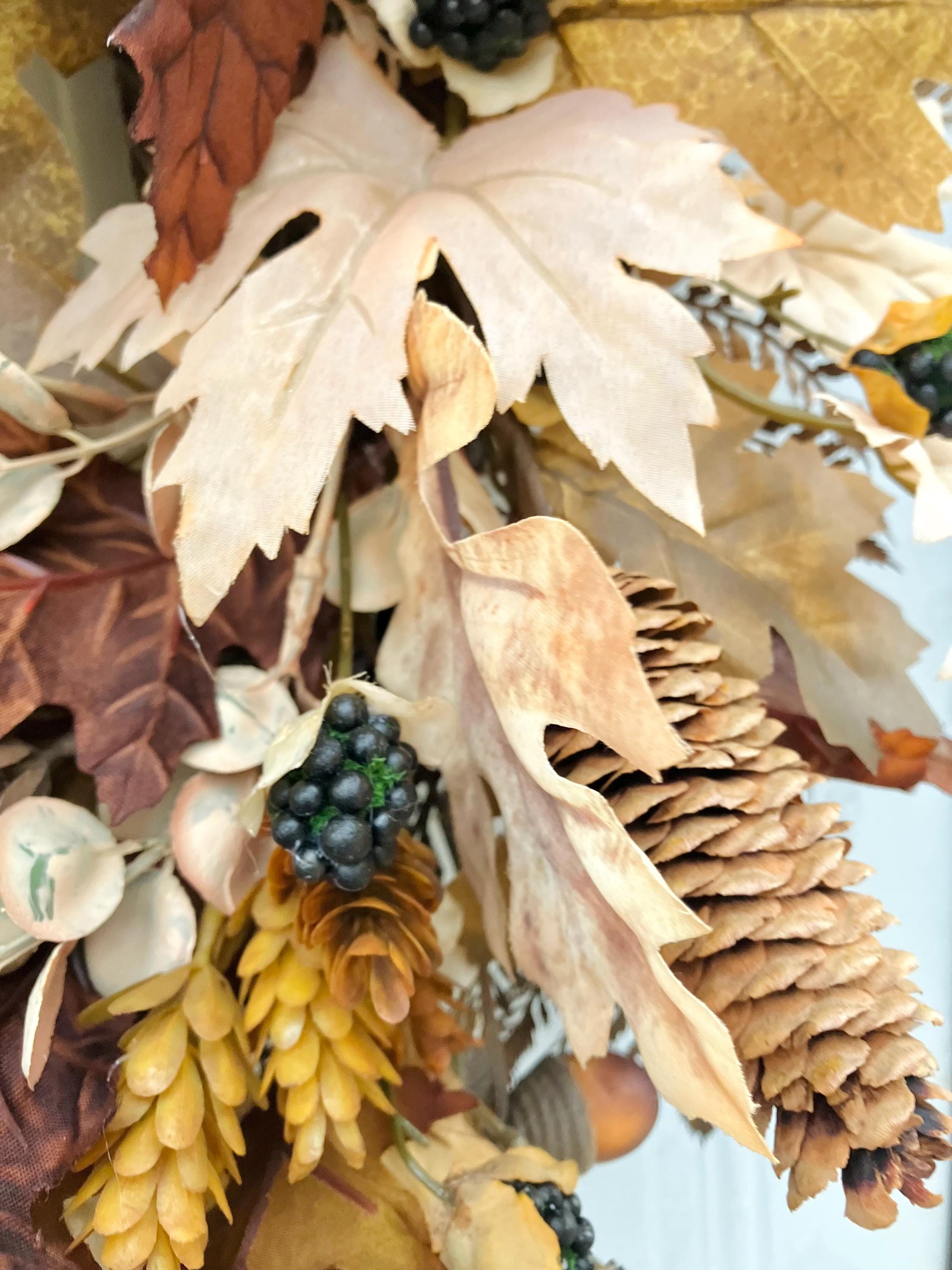Fall Leaf Wreath for Front Door, Acorns, Pinecones, and Blackberries ...